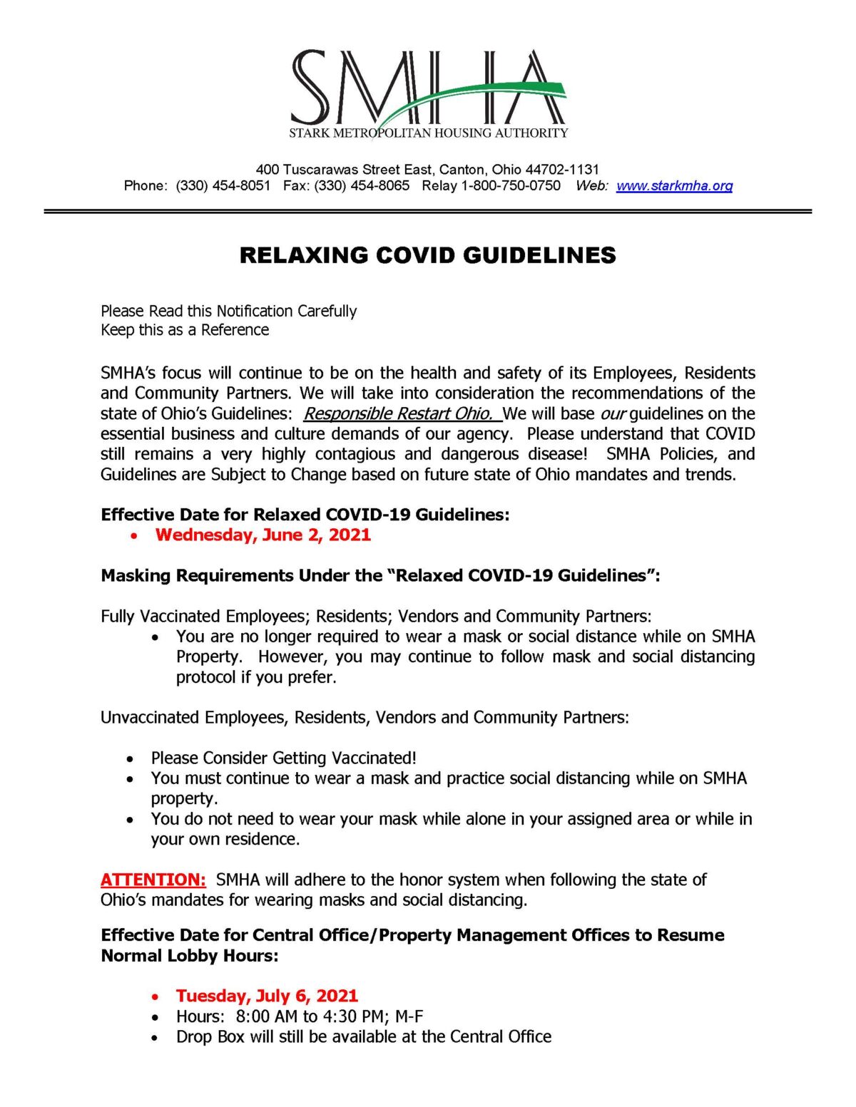SMHA's Relaxed COVID-19 Procedures - Stark Metropolitan Housing ...