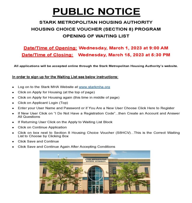 HCV Waiting List Opening Notice (SMHA Website) - Stark Metropolitan ...